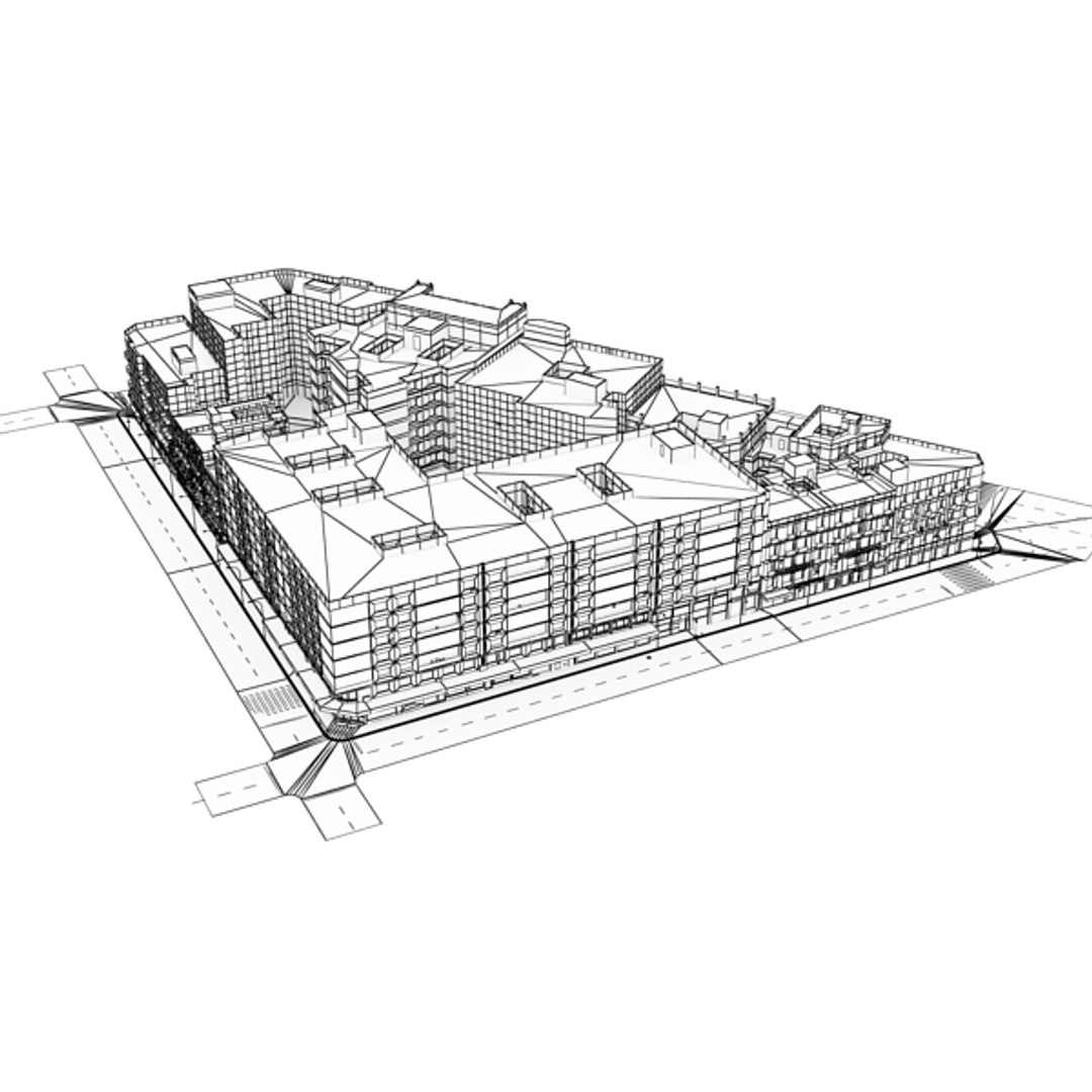3d model european city block 03