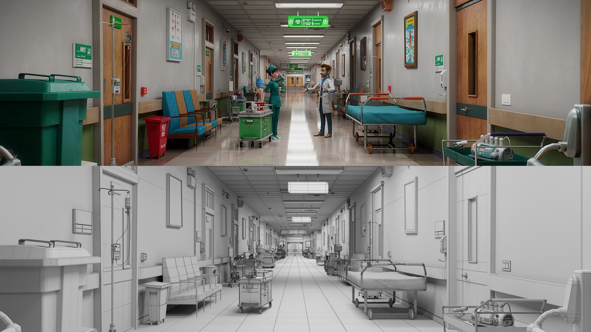 3D Model Cartoon Hospital Ward Corridor - TurboSquid 2259873