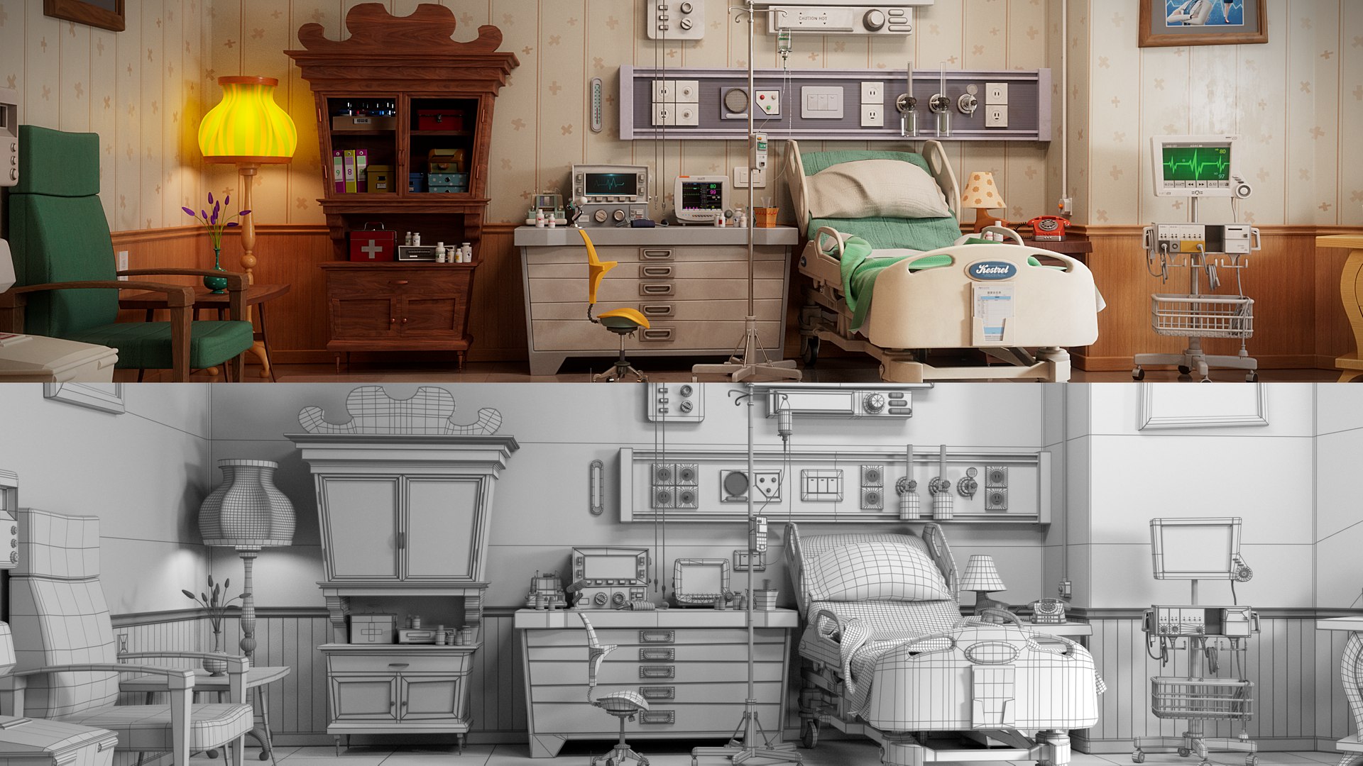 3D Model Cartoon Hospital Ward Corridor - TurboSquid 2259873