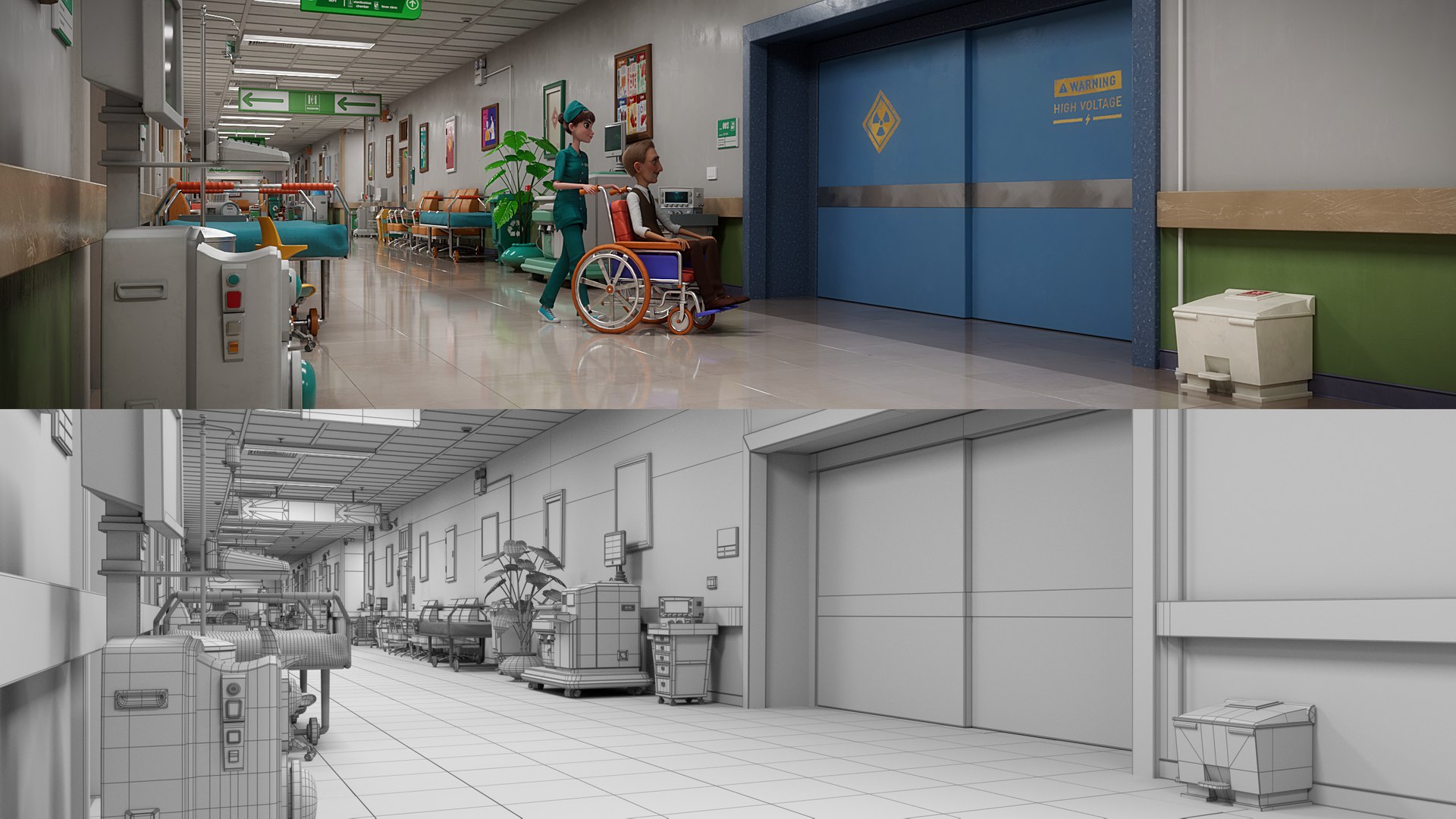 3D Model Cartoon Hospital Ward Corridor - TurboSquid 2259873