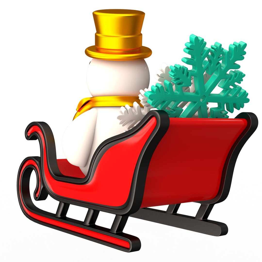 3D Christmas Sleigh With Cute Snowman 02 Model - TurboSquid 2509081