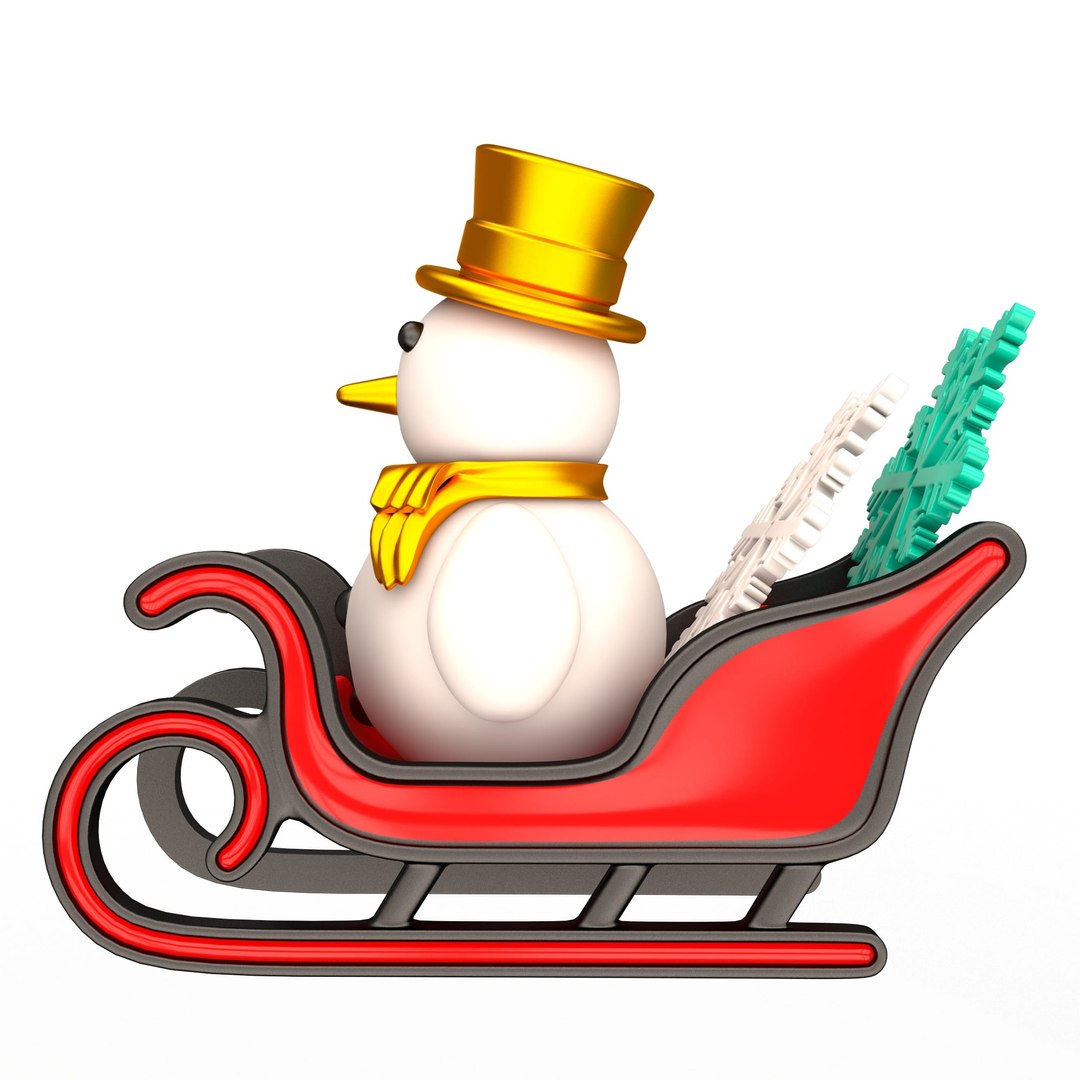 3D Christmas Sleigh With Cute Snowman 02 Model - TurboSquid 2509081