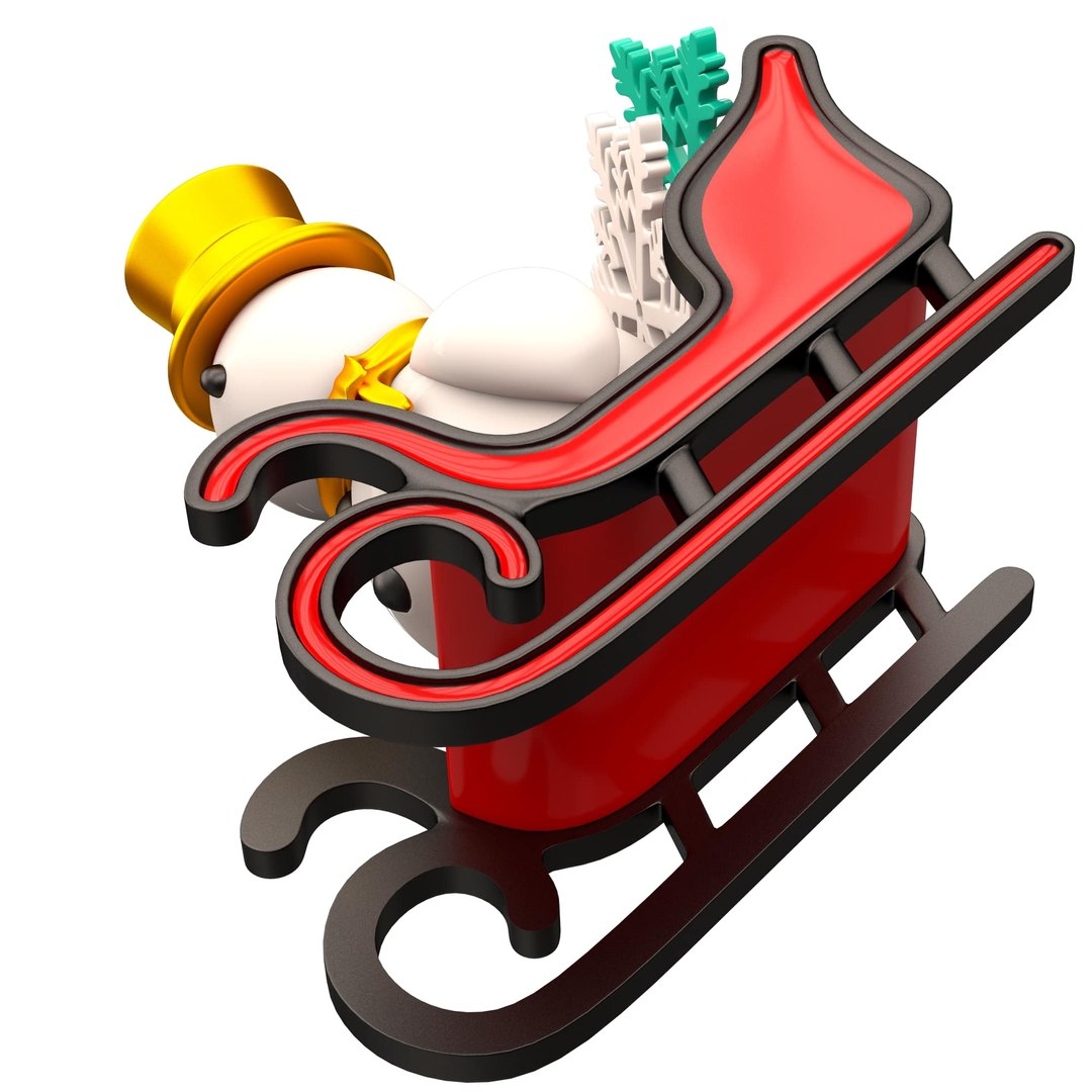 3D Christmas Sleigh With Cute Snowman 02 Model - TurboSquid 2509081