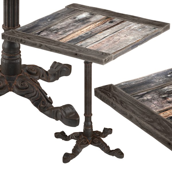 3d cast iron oak restaurant table model
