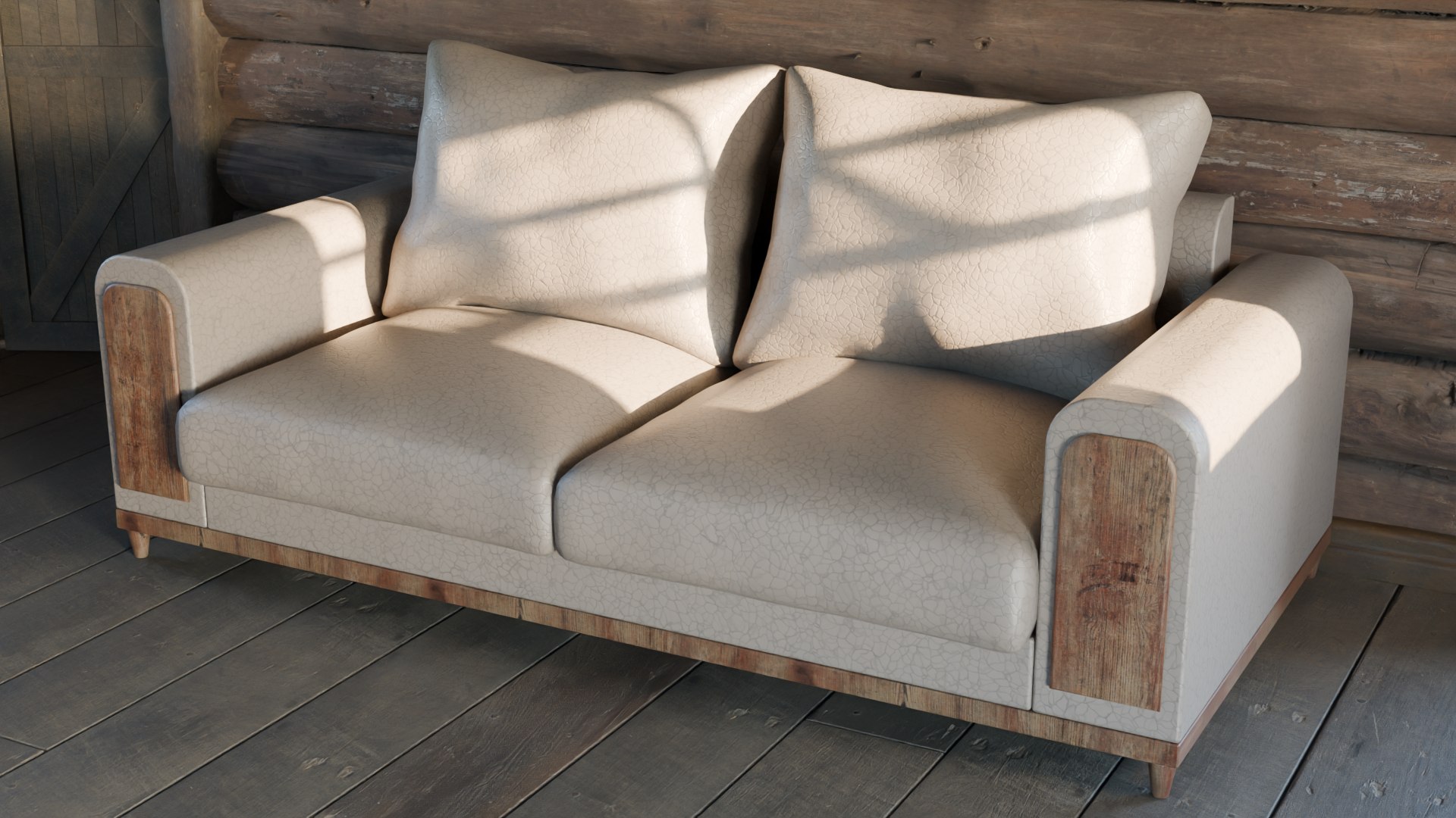 Rustic Leather 2-Seat Sofa - Country Upholstered Furniture 3D Model ...