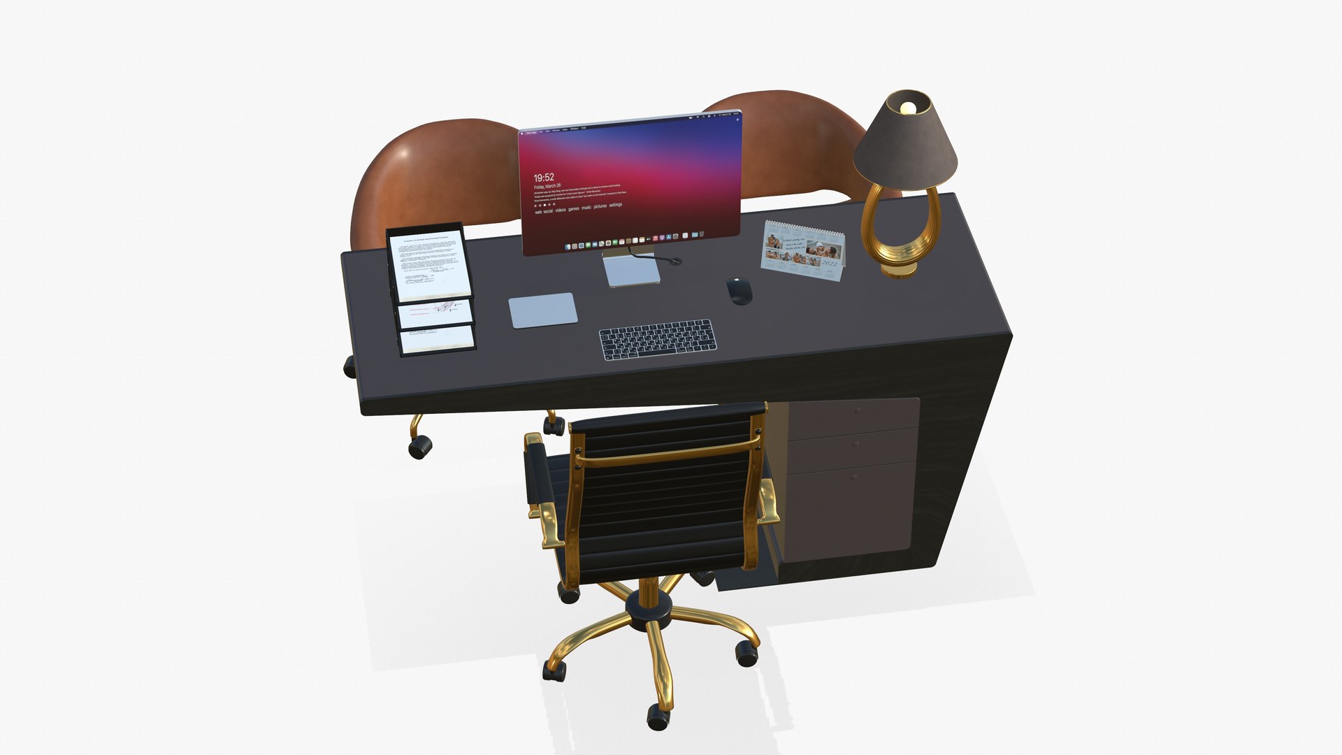 Office Chair With Desktop Computer 3D - TurboSquid 1934827