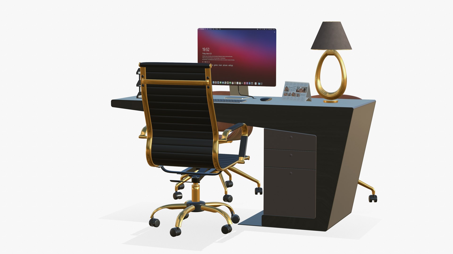 Office Chair With Desktop Computer 3D - TurboSquid 1934827