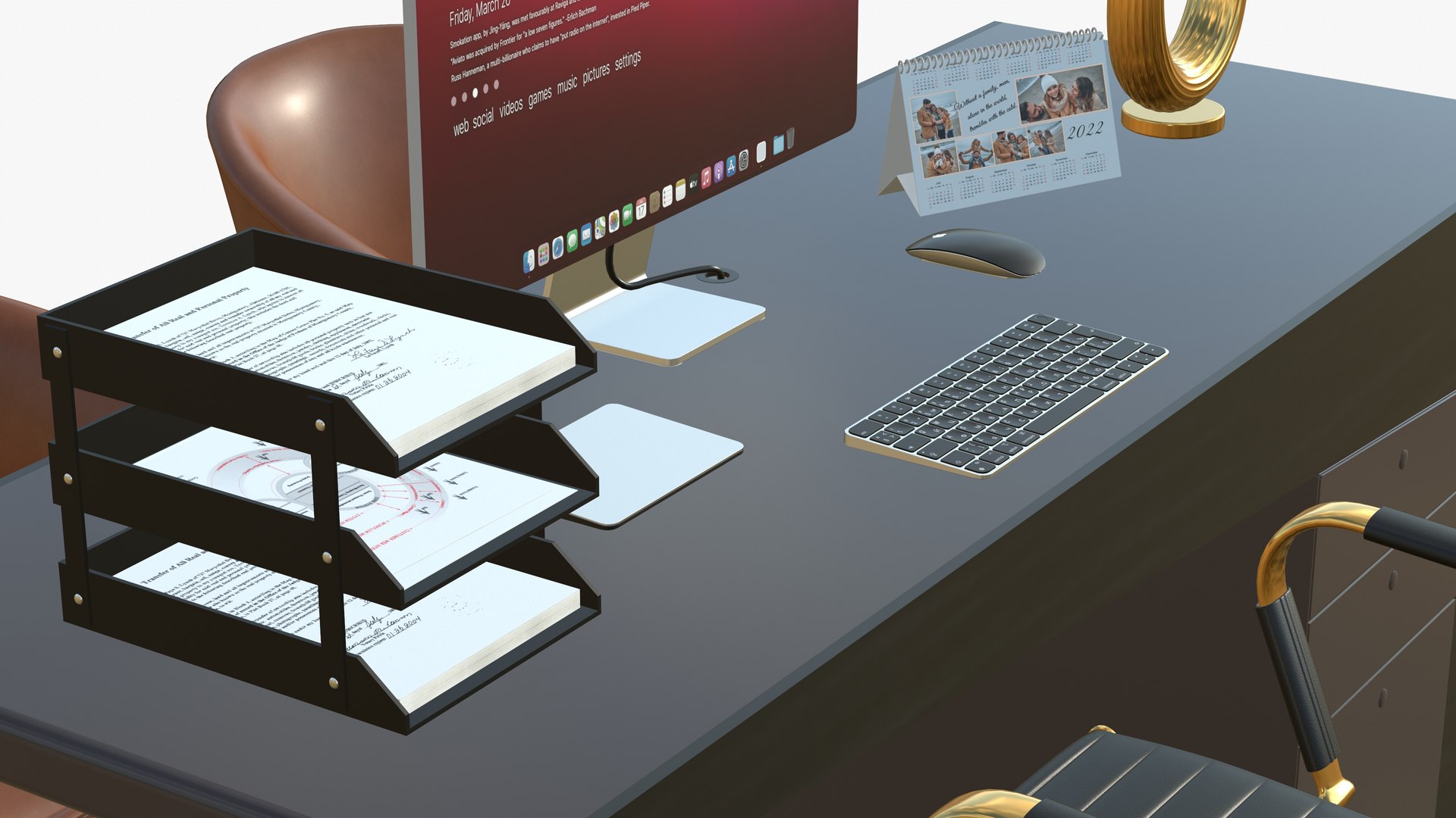 Office Chair With Desktop Computer 3D - TurboSquid 1934827