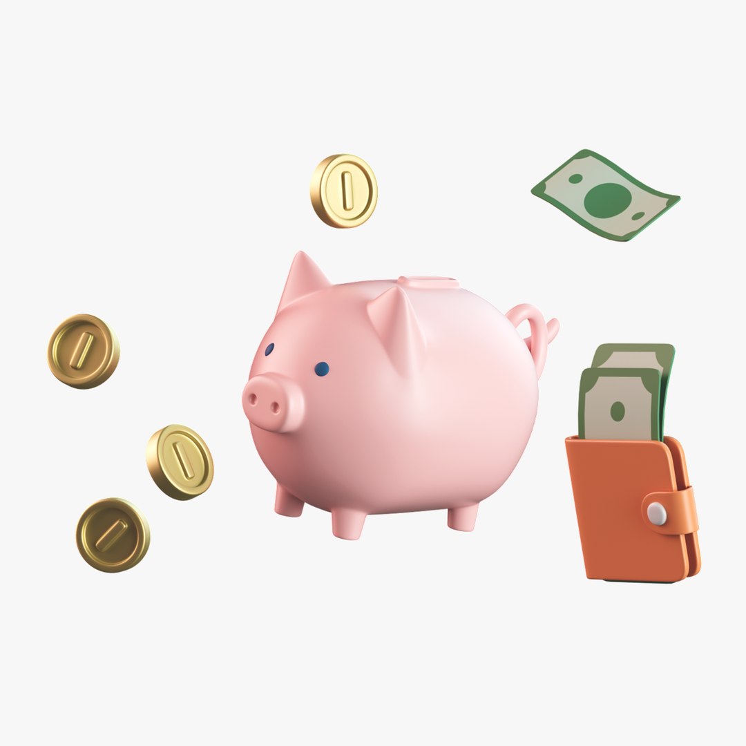 3D Cuttest Piggy Bank With Wallet Cash Coins Model - TurboSquid 2017729