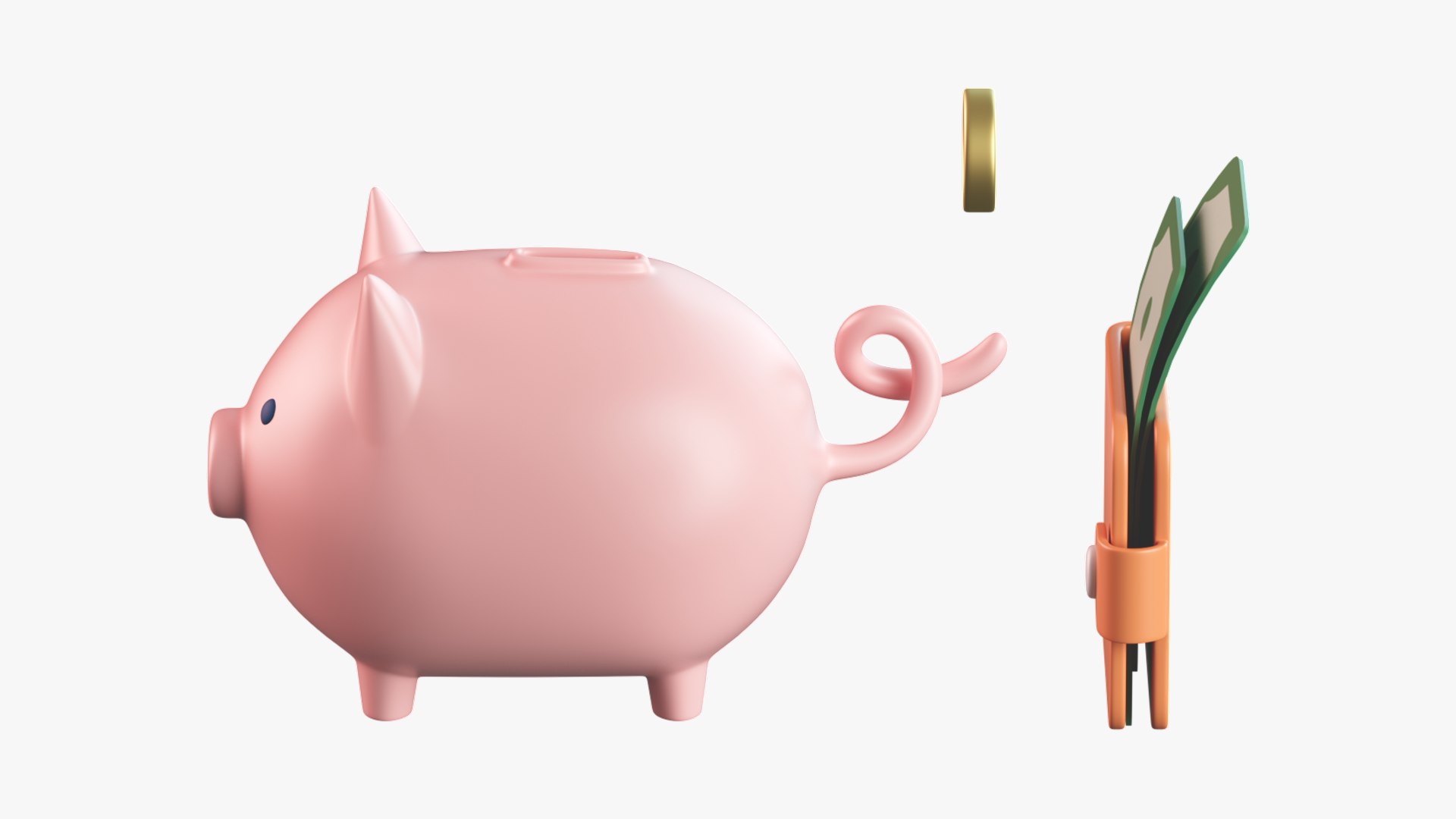 3D Cuttest Piggy Bank With Wallet Cash Coins Model - TurboSquid 2017729