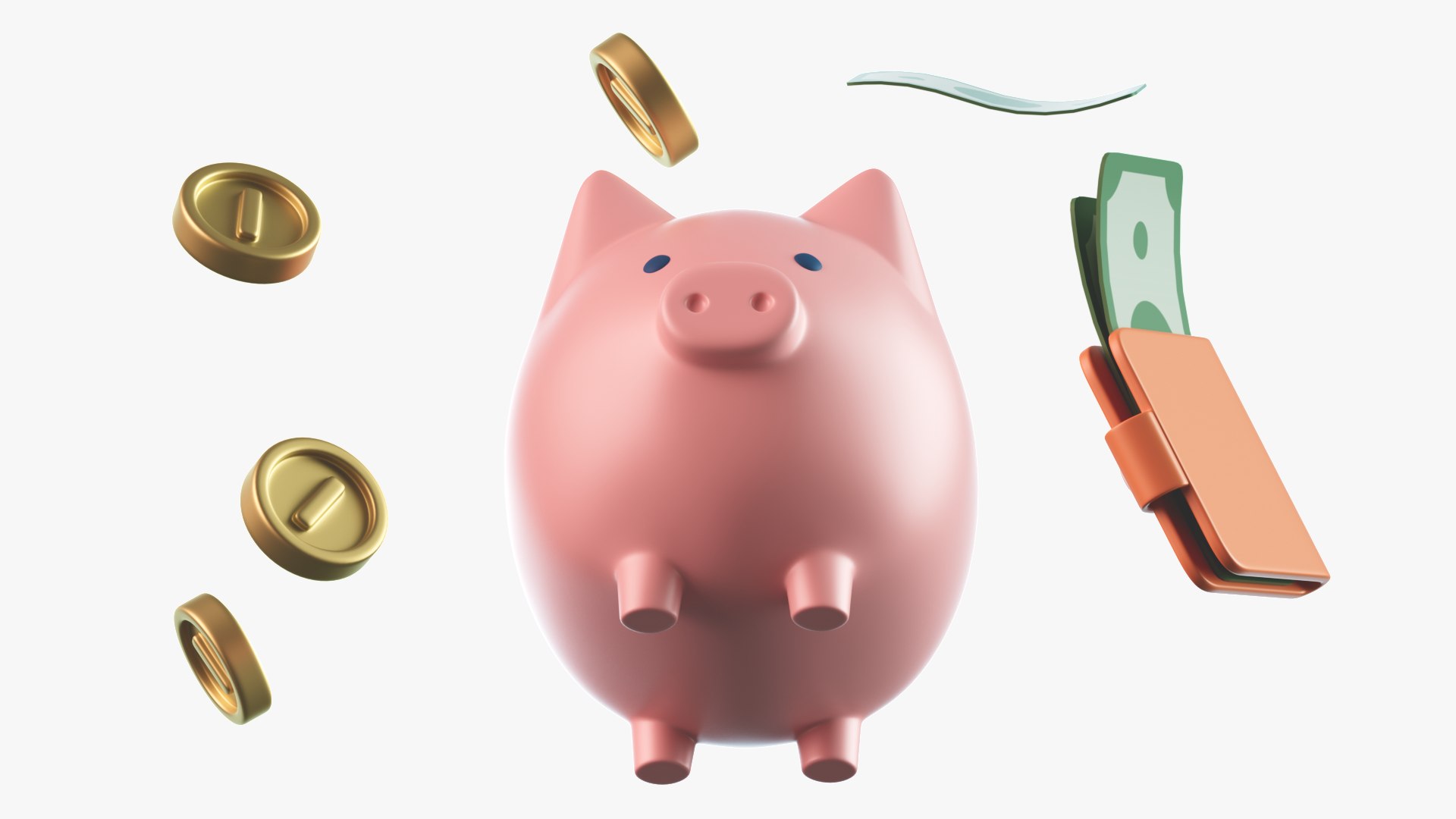 3D Cuttest Piggy Bank With Wallet Cash Coins Model - TurboSquid 2017729