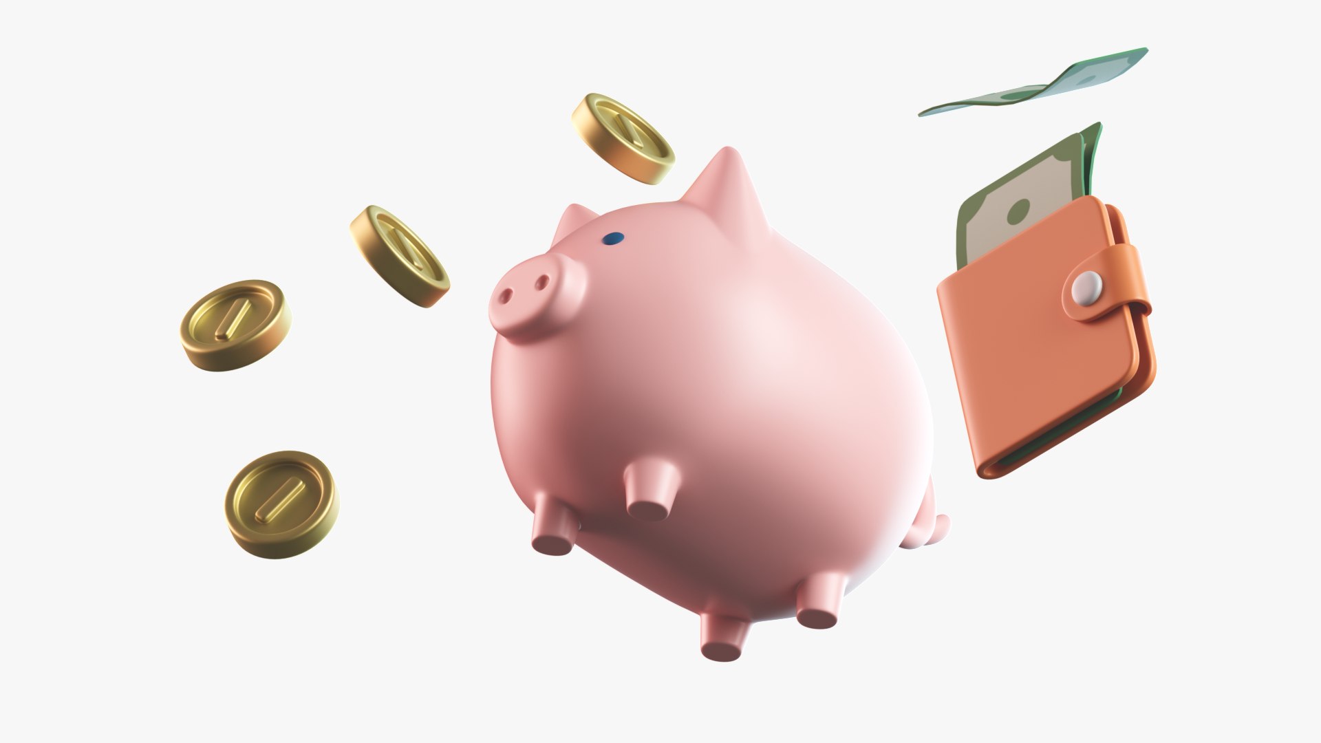 3D Cuttest Piggy Bank With Wallet Cash Coins Model - TurboSquid 2017729