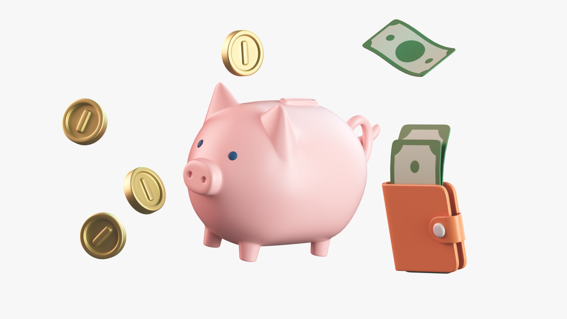 3D Cuttest Piggy Bank With Wallet Cash Coins Model - TurboSquid 2017729