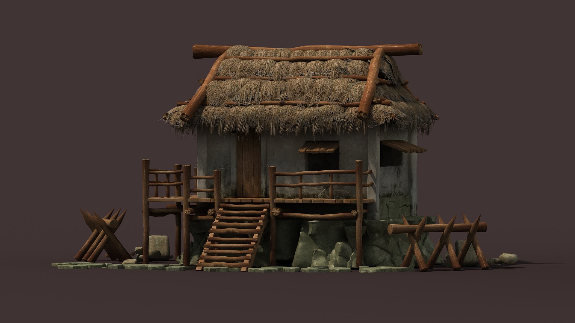 3D Thatched Cottage Countryside Residential Building Ancient Model ...
