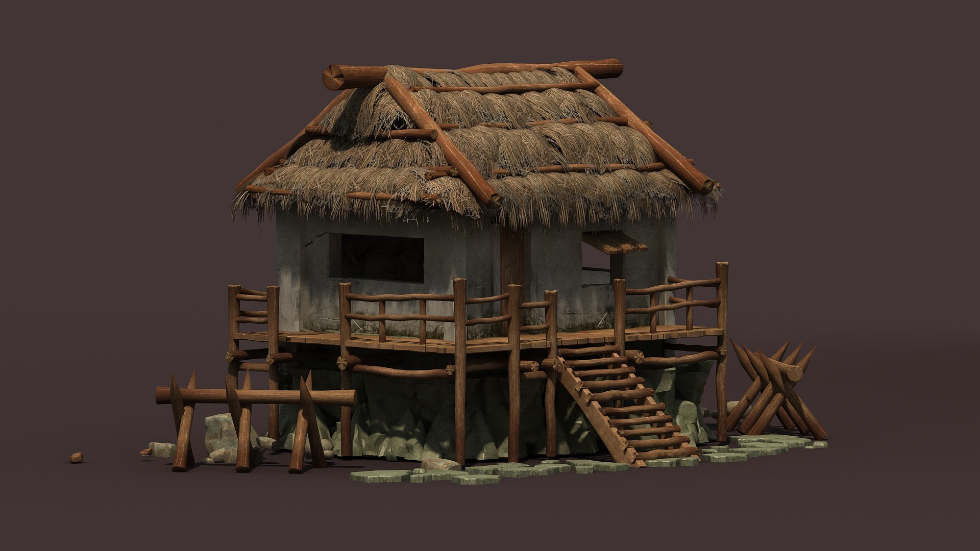 3D Thatched Cottage Countryside Residential Building Ancient Model ...