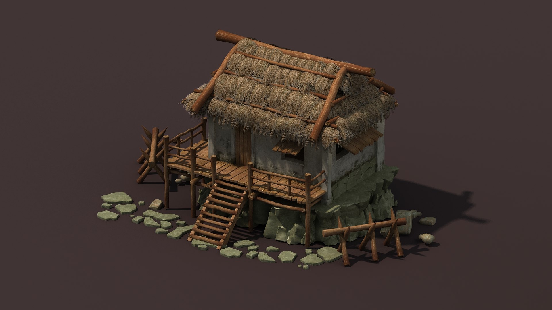 3D Thatched Cottage Countryside Residential Building Ancient Model ...