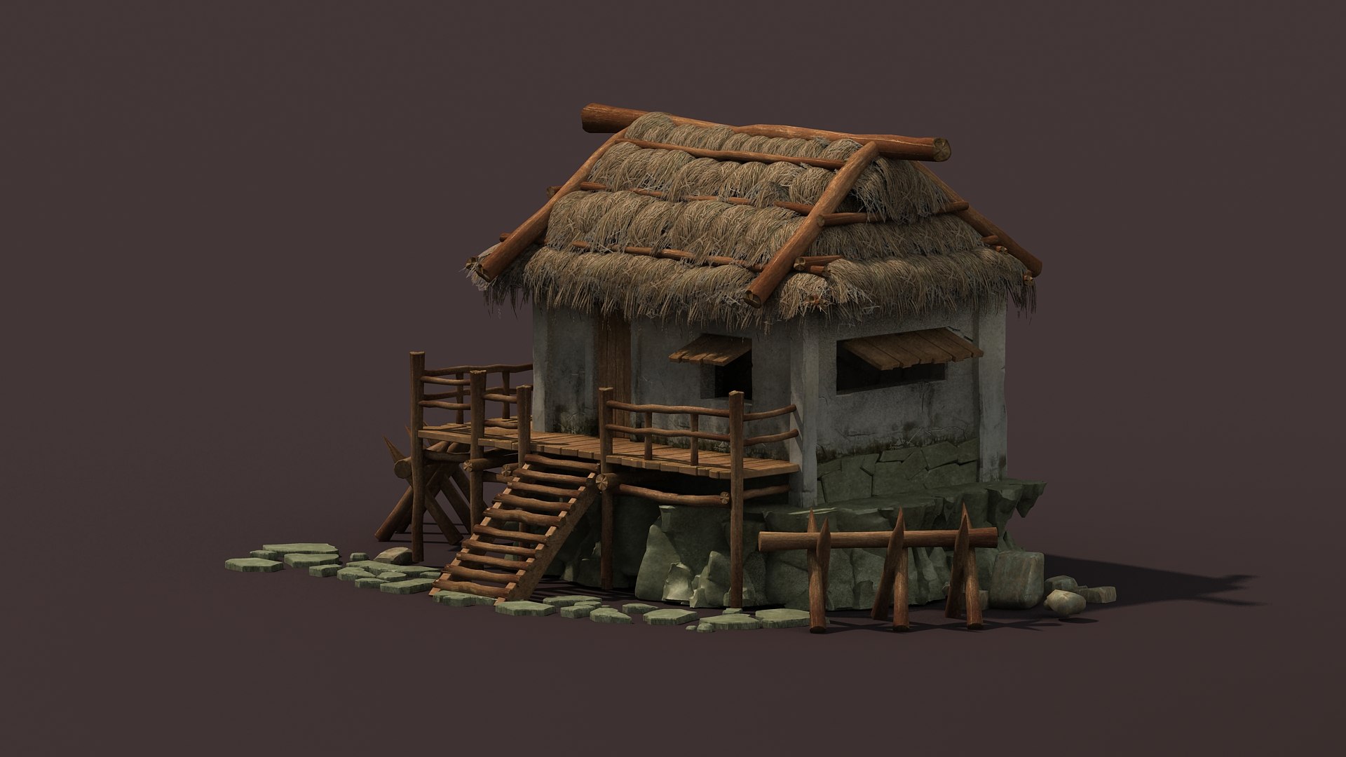 3D Thatched Cottage Countryside Residential Building Ancient Model ...