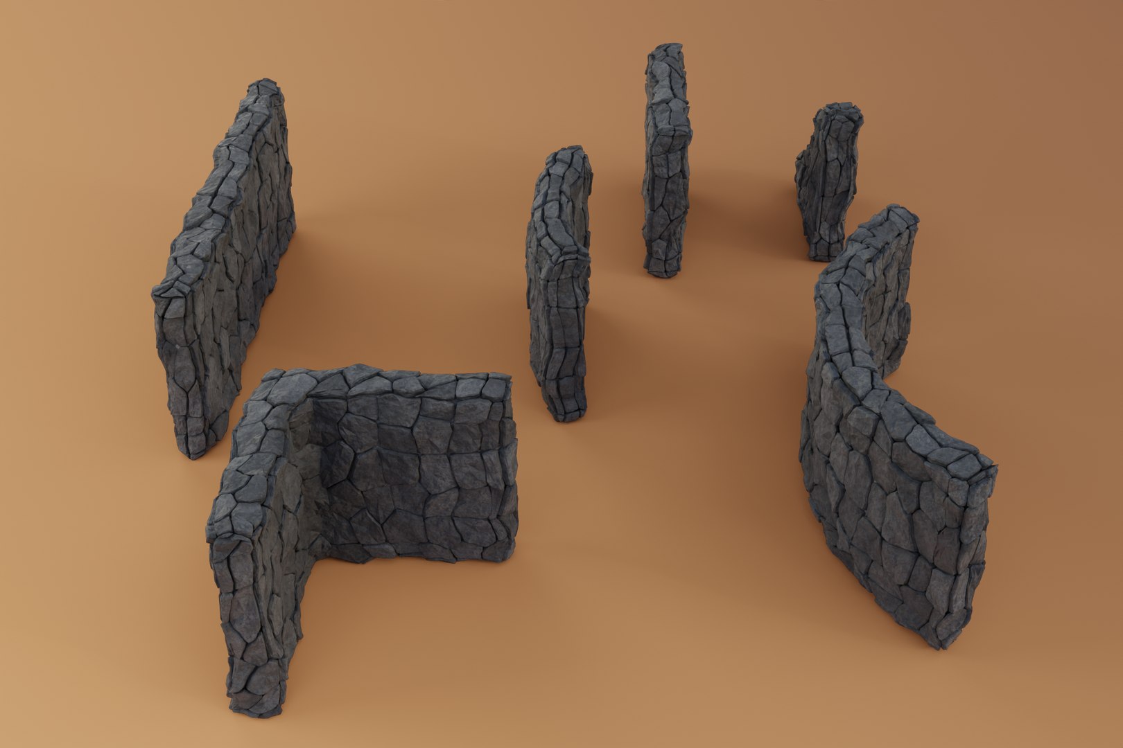 3D Model Stone Wall Building Set - TurboSquid 1888743