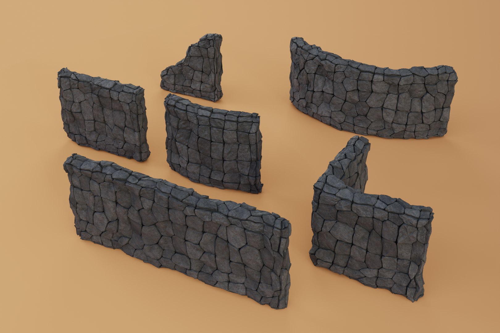 3D Model Stone Wall Building Set - TurboSquid 1888743