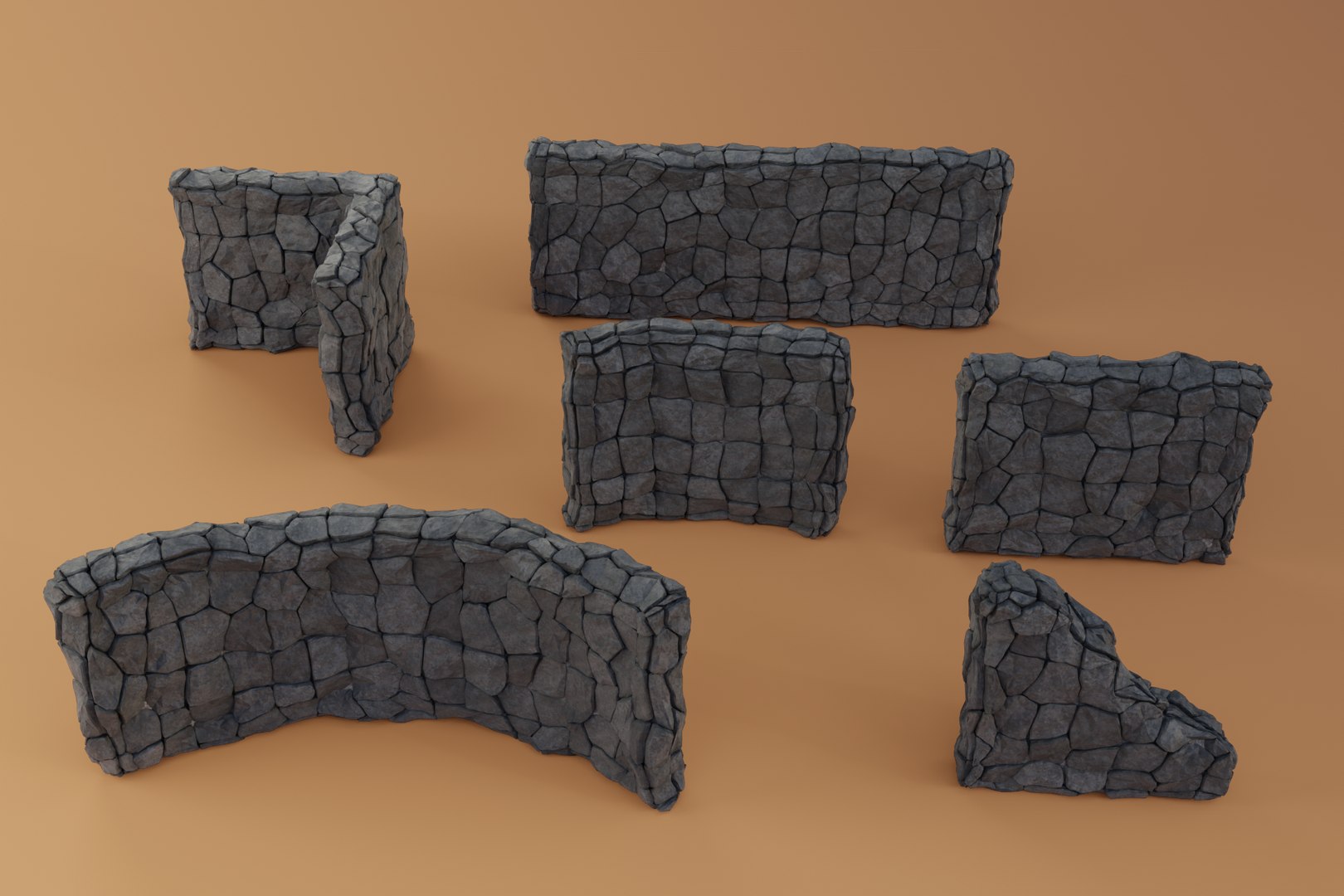 3D Model Stone Wall Building Set - TurboSquid 1888743