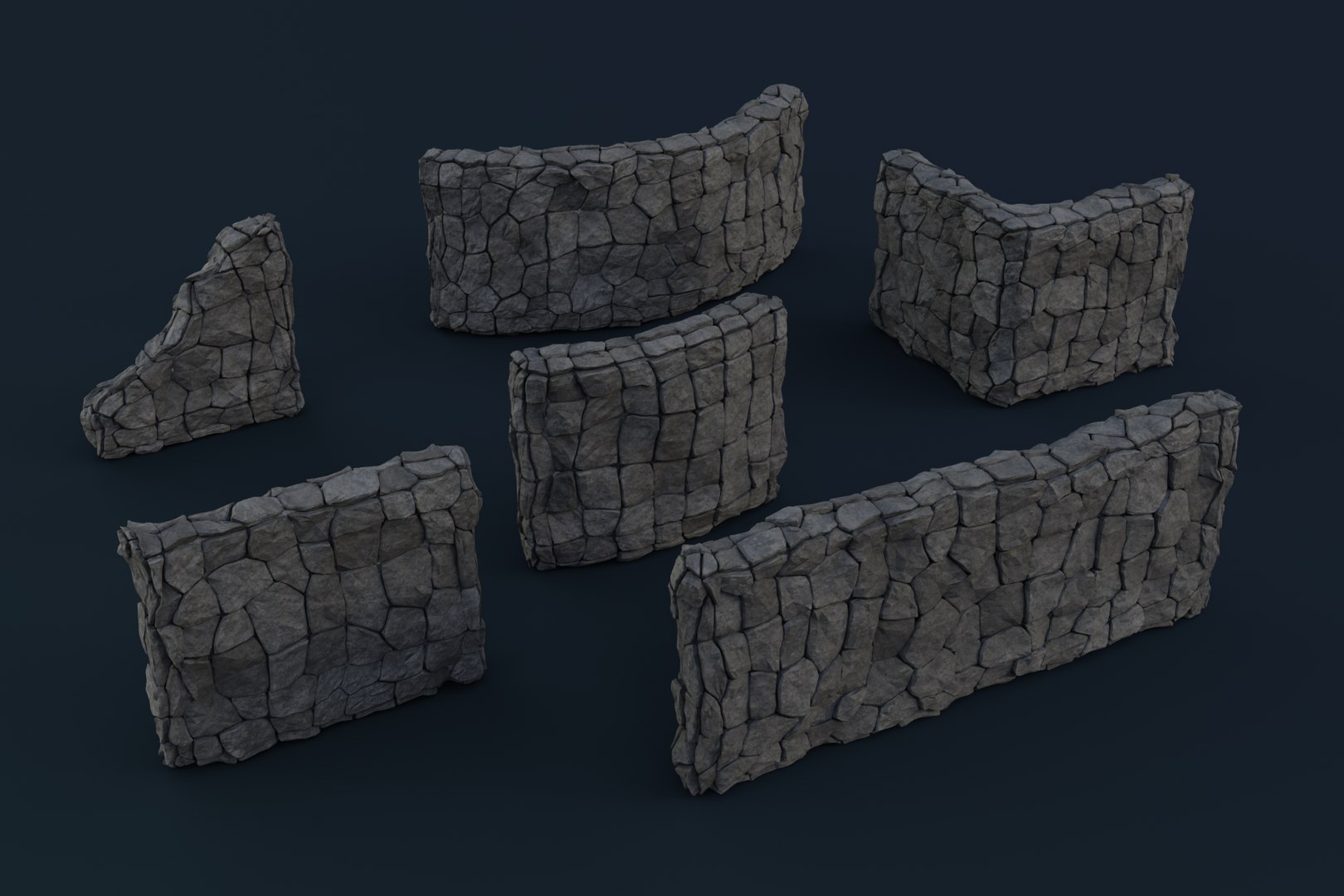 3D Model Stone Wall Building Set - TurboSquid 1888743