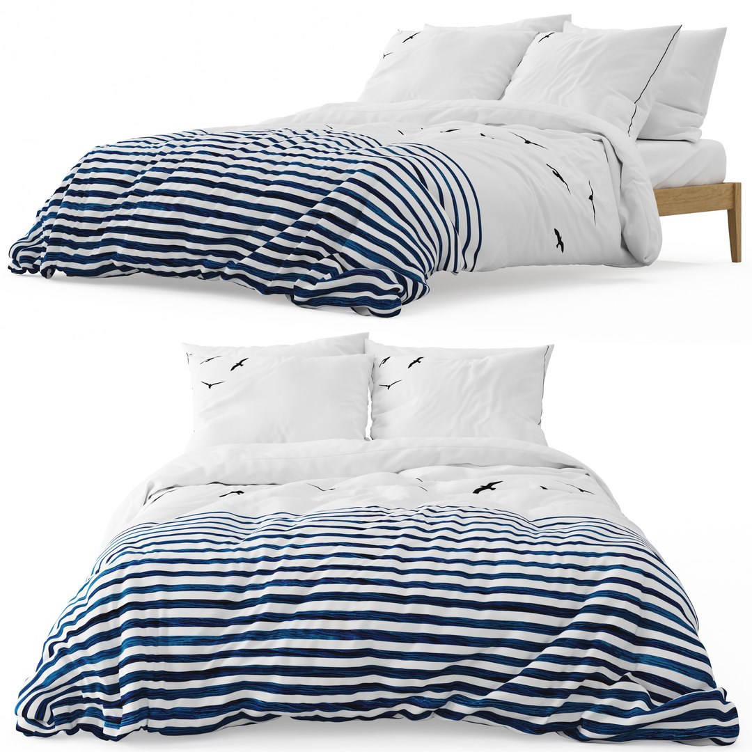 3D Simons Bed with Flock of Seagulls bedlinen - TurboSquid 1744096