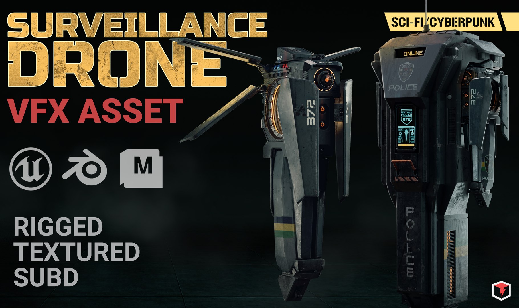 Surveillance Drone VFX Asset Model - TurboSquid 2063960