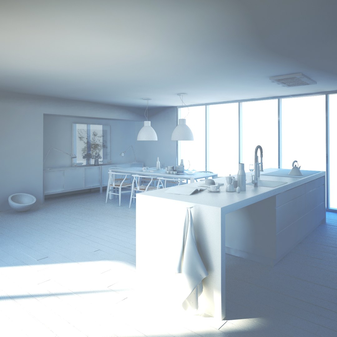White Modern Kitchen 3d Model