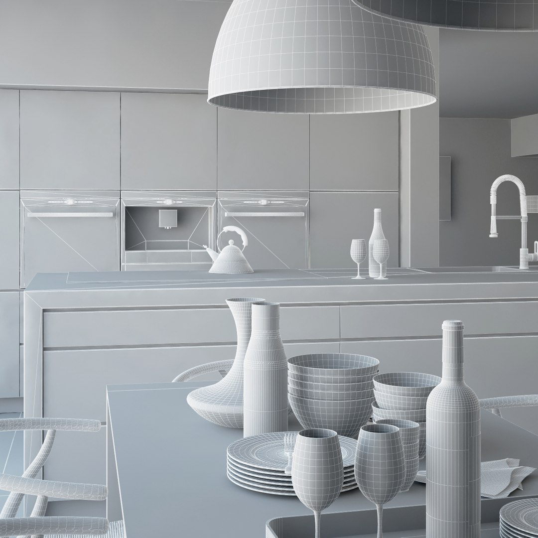 White Modern Kitchen 3d Model