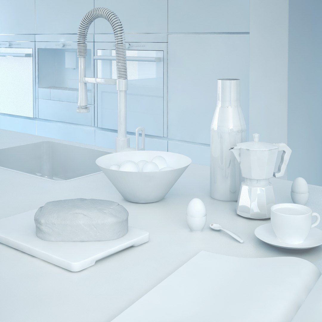 White Modern Kitchen 3d Model