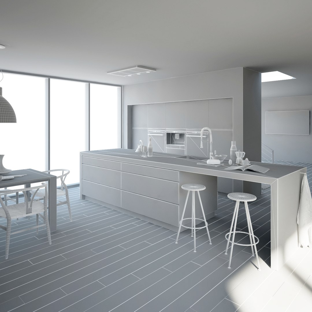 White Modern Kitchen 3d Model