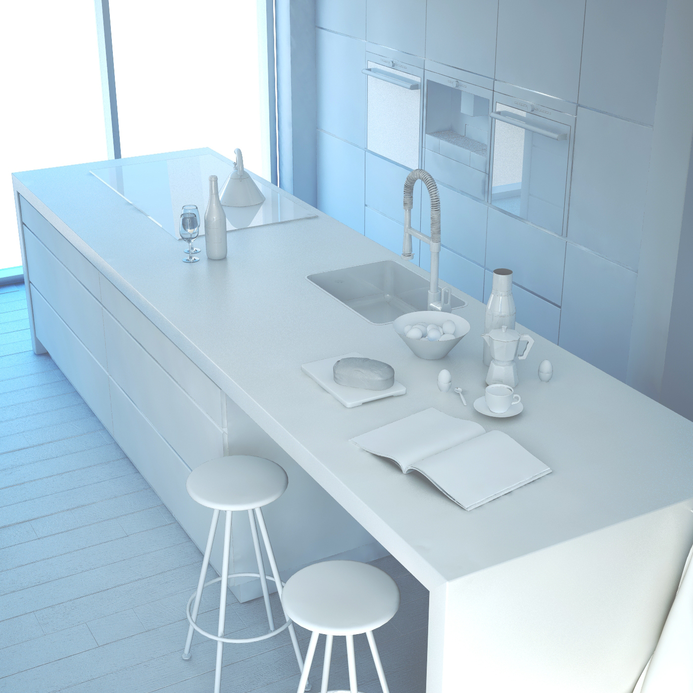 white modern kitchen 3d model