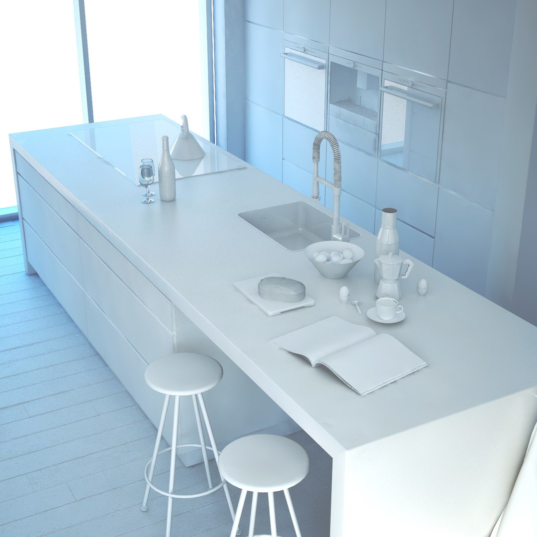 White Modern Kitchen 3d Model
