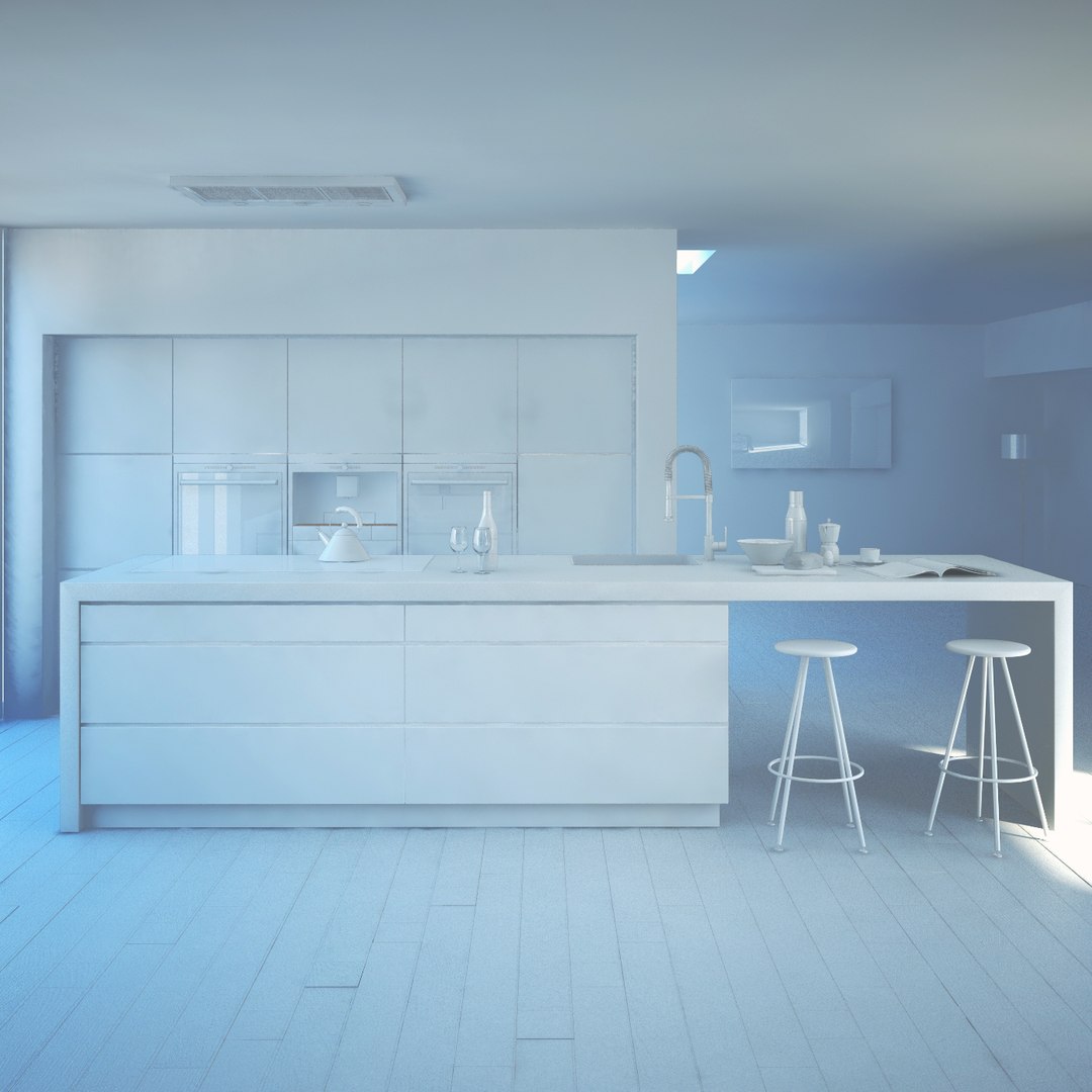 White Modern Kitchen 3d Model