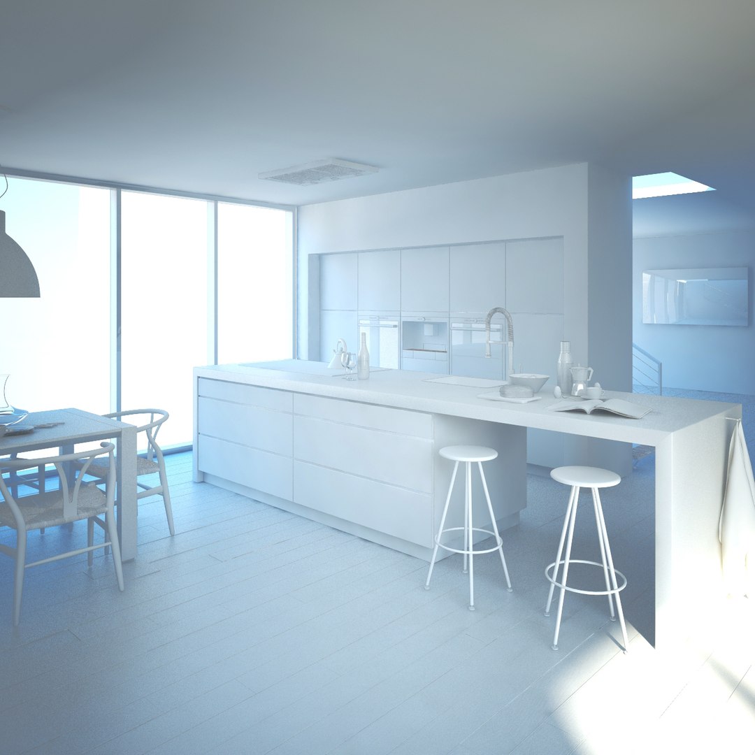 White Modern Kitchen 3d Model