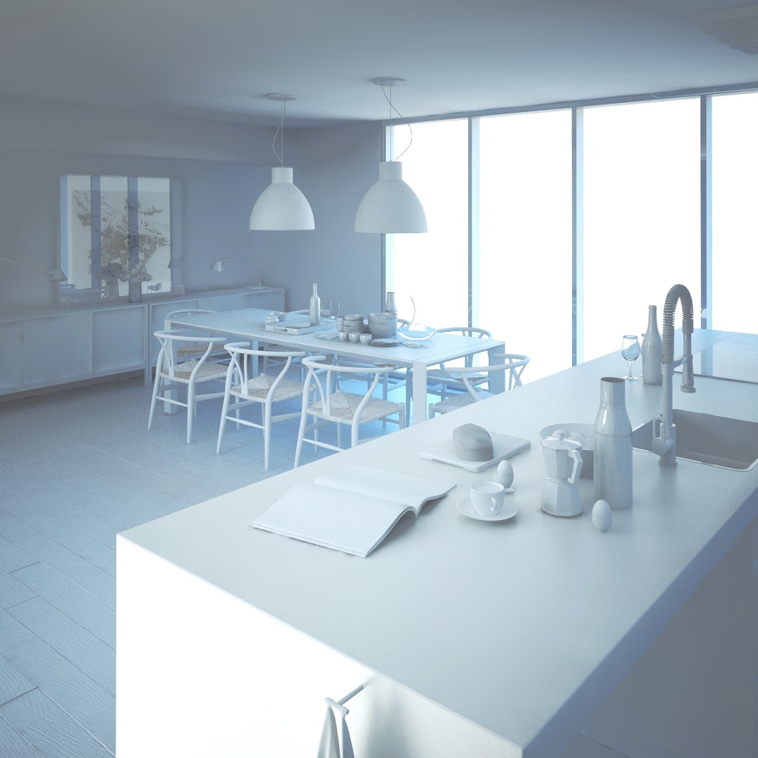 White Modern Kitchen 3d Model