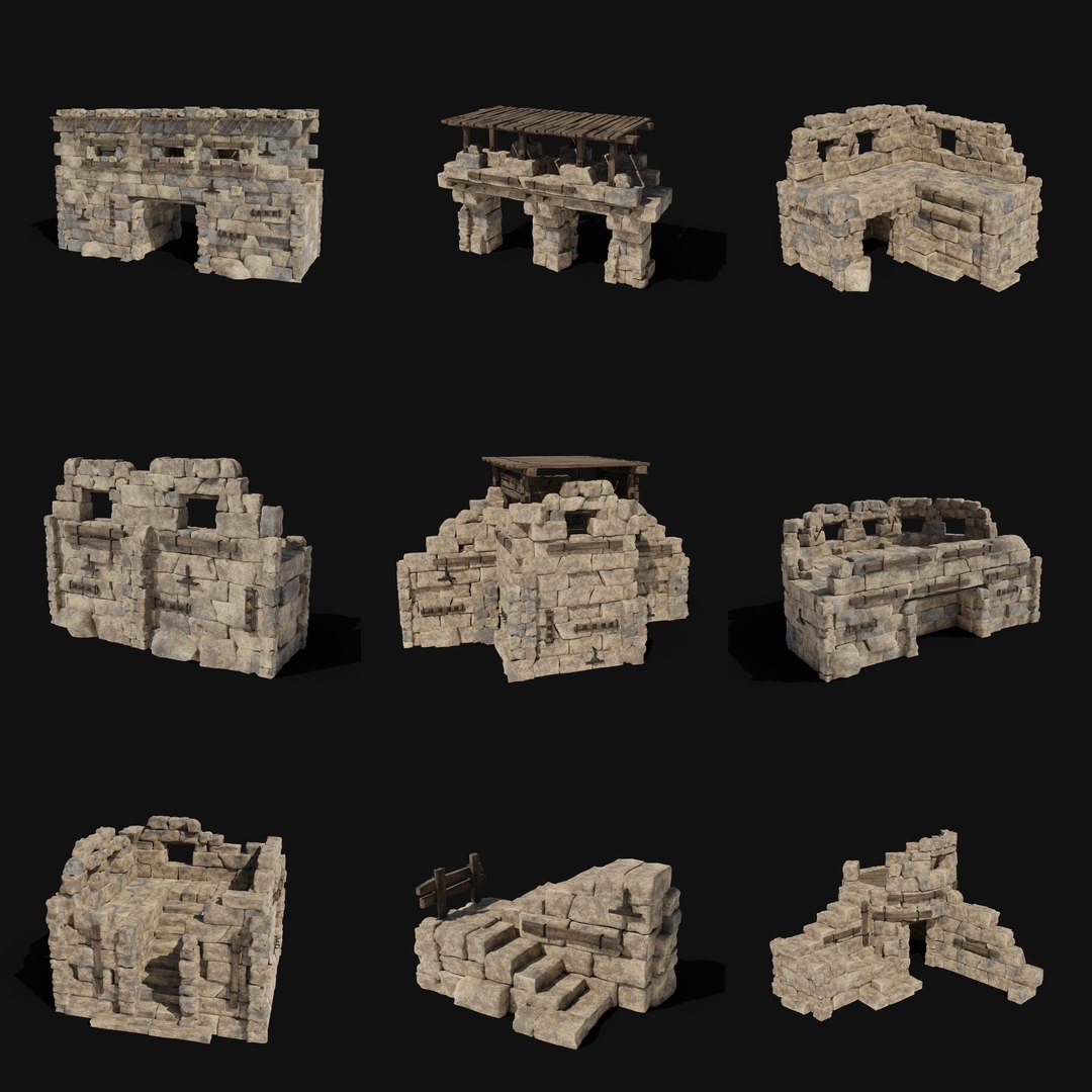 3D CASTLE RUIN WALLS TOWER WALL WATCHTOWER CONSTRUCTION COLLECTION ...