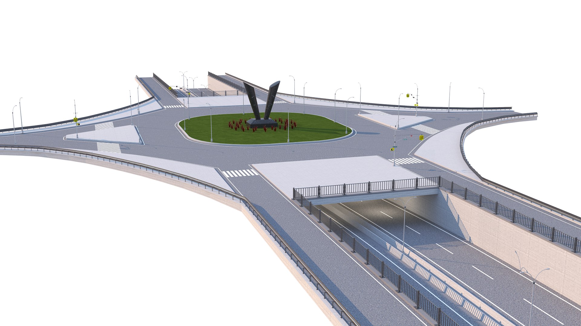3D Model Roundabout Bridge With Highway - TurboSquid 2266317