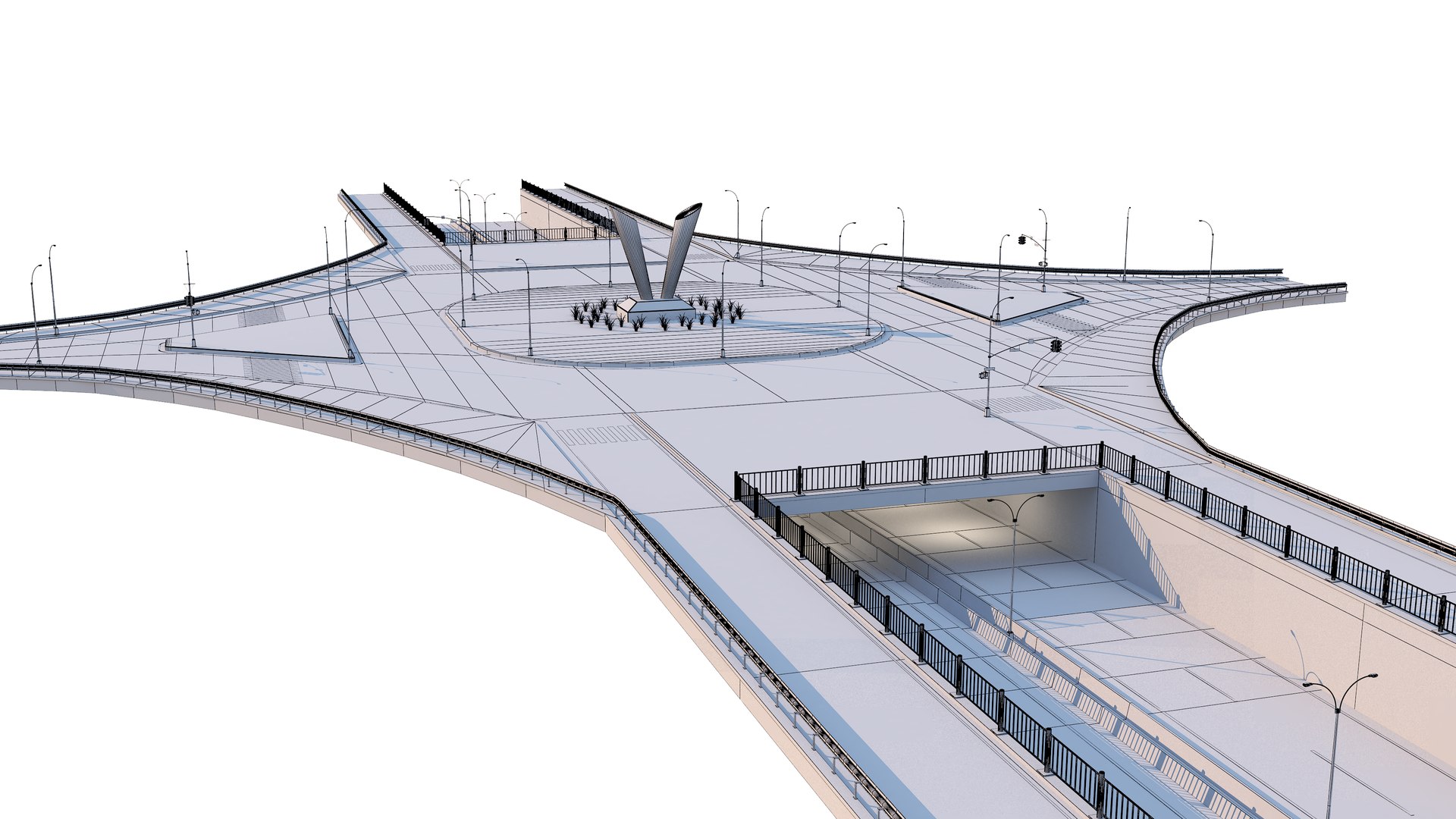 3D Model Roundabout Bridge With Highway - TurboSquid 2266317
