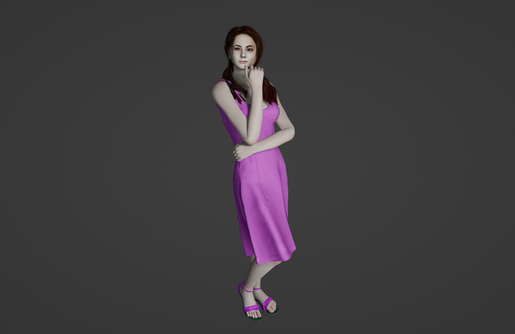 3D Pale Woman In A Pink Dress - TurboSquid 2008074