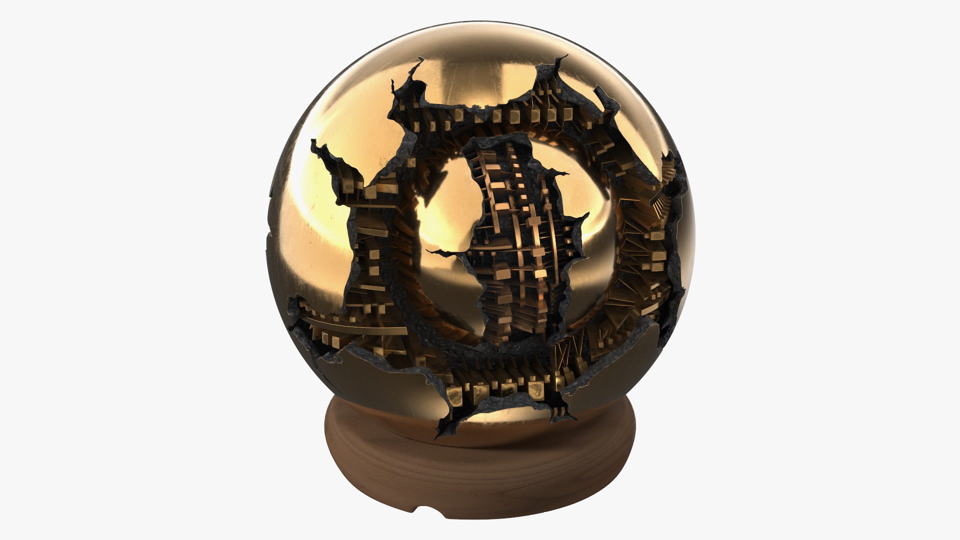 Sphere Of Ruins Resting On Wood Stand 3D Model - TurboSquid 2386698