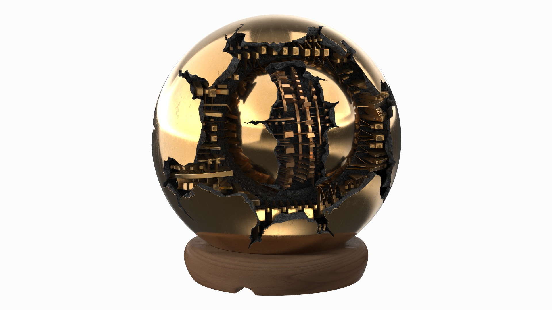 Sphere Of Ruins Resting On Wood Stand 3D Model - TurboSquid 2386698