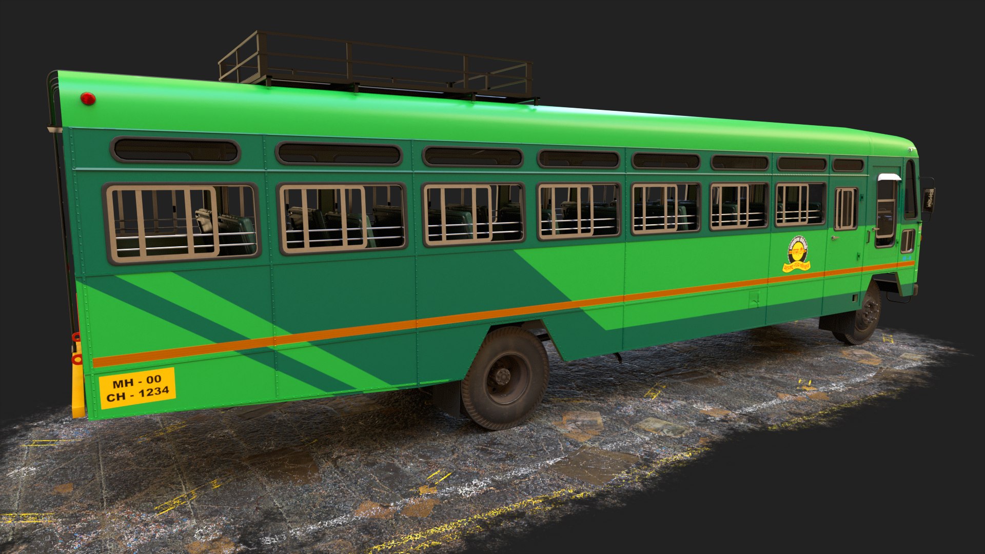Indian ST Bus V2 Dark Green Light Green 3D - TurboSquid 2286488
