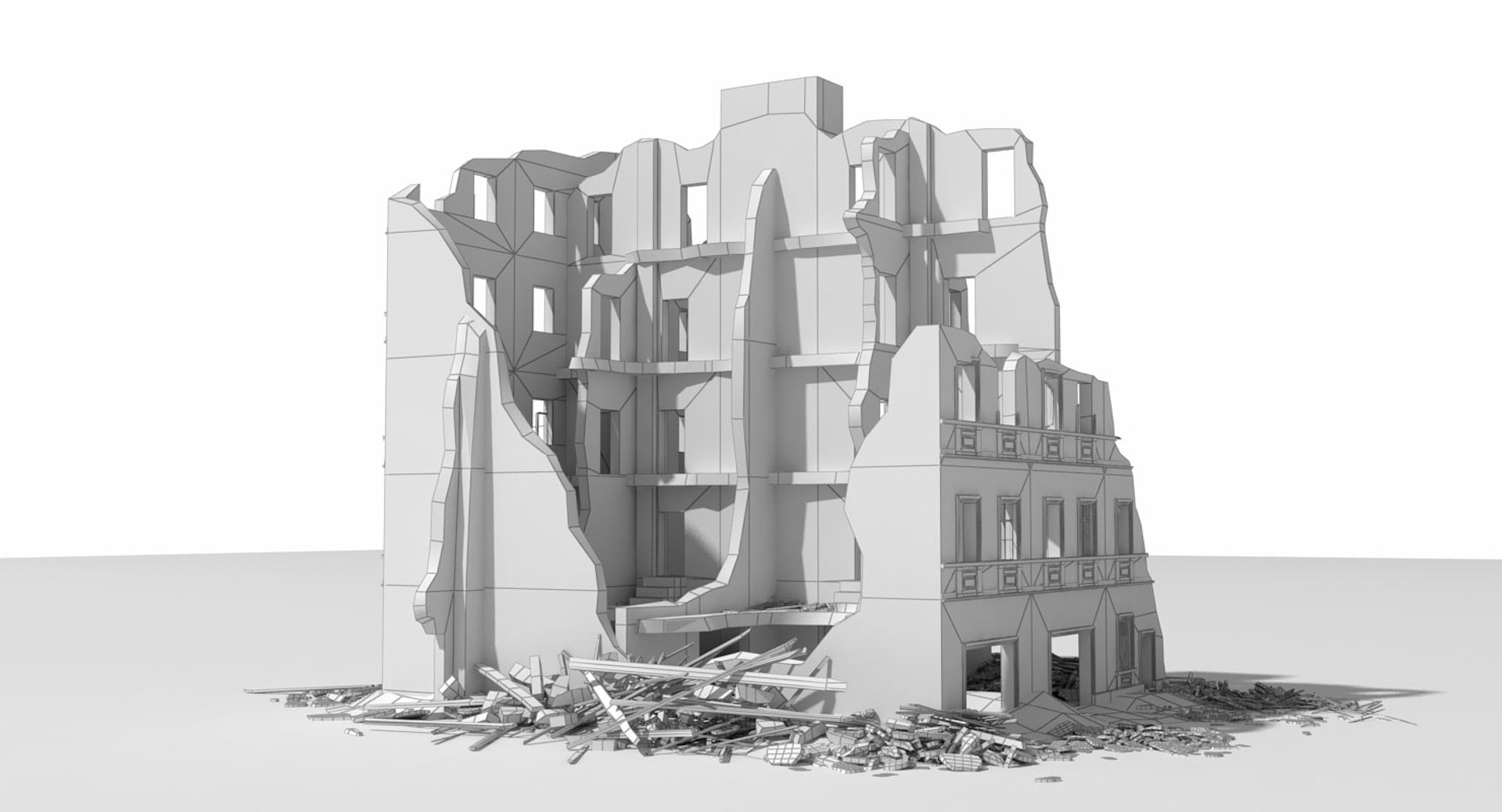 Destroyed Ruined Building War 2 3d Model