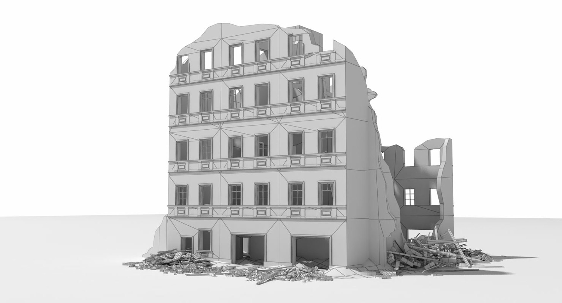 Destroyed Ruined Building War 2 3d Model