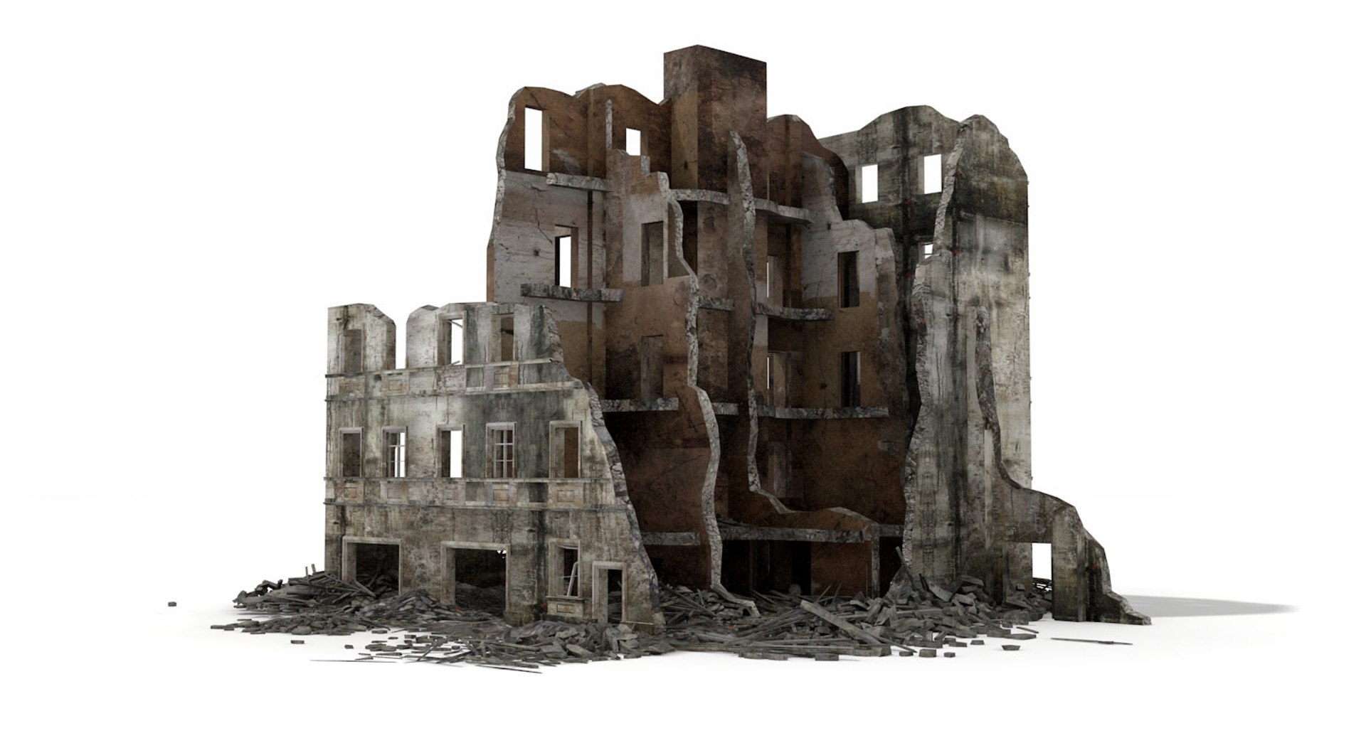 Destroyed Ruined Building War 2 3d Model