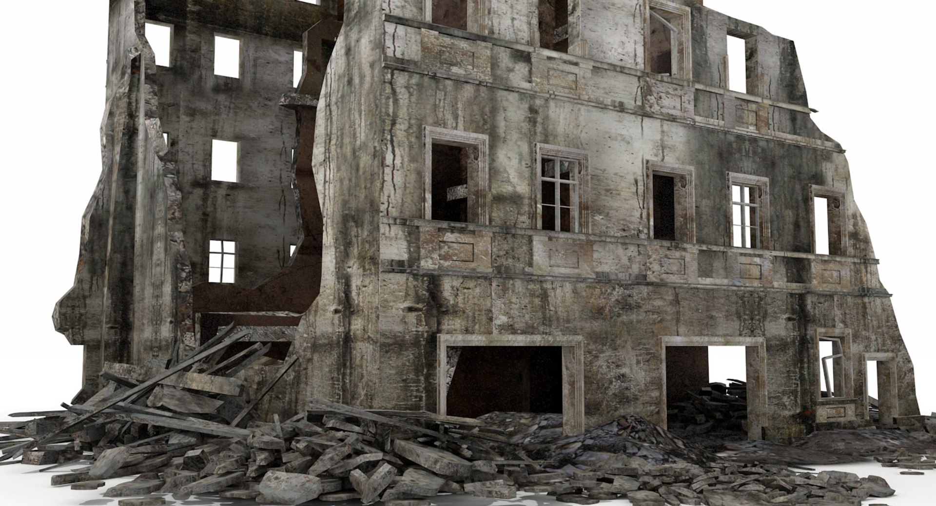 Destroyed Ruined Building War 2 3d Model