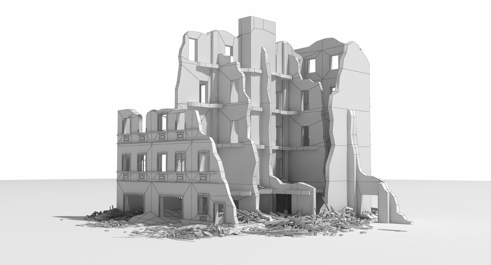 Destroyed Ruined Building War 2 3d Model