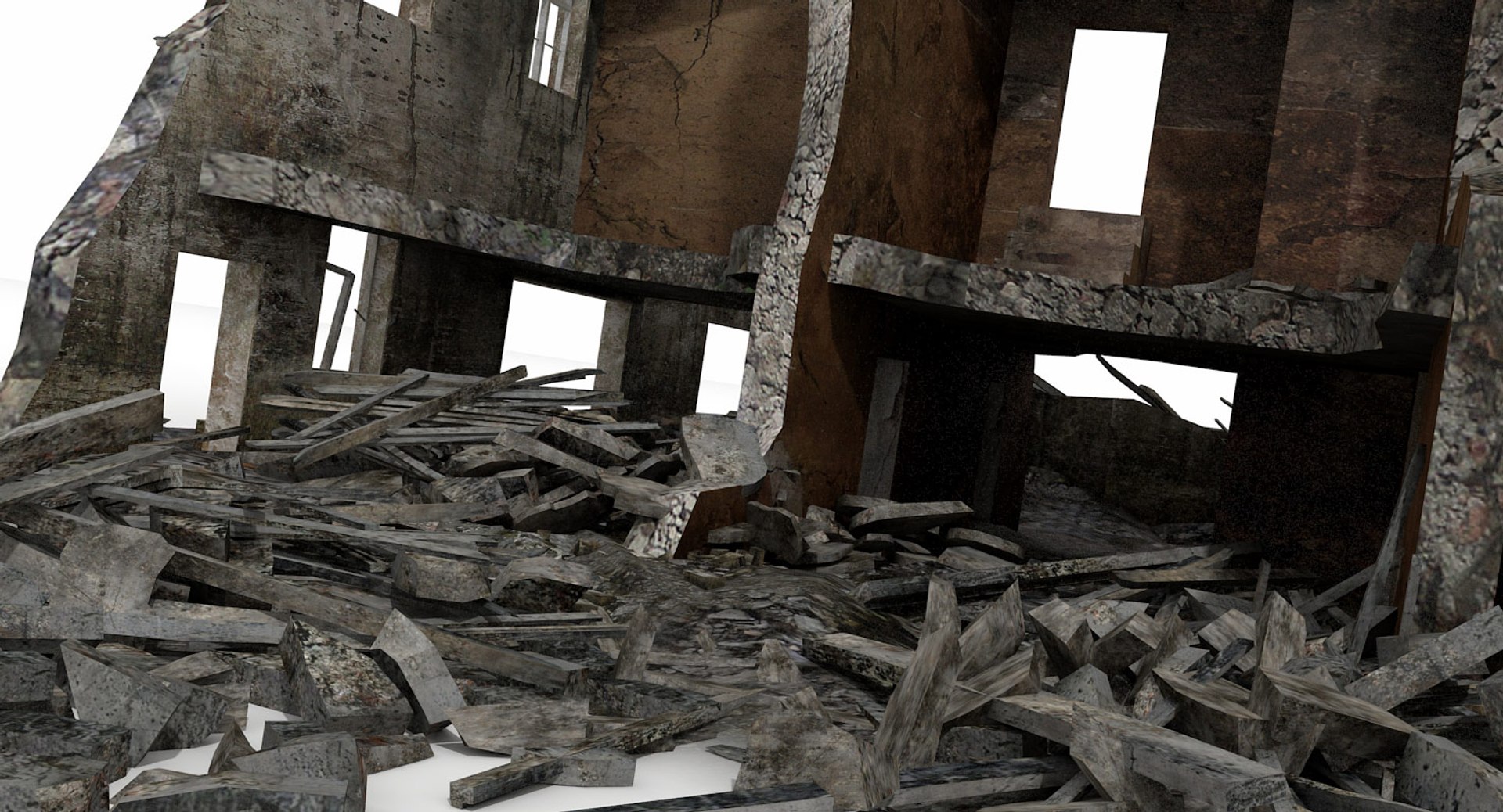 Destroyed Ruined Building War 2 3d Model