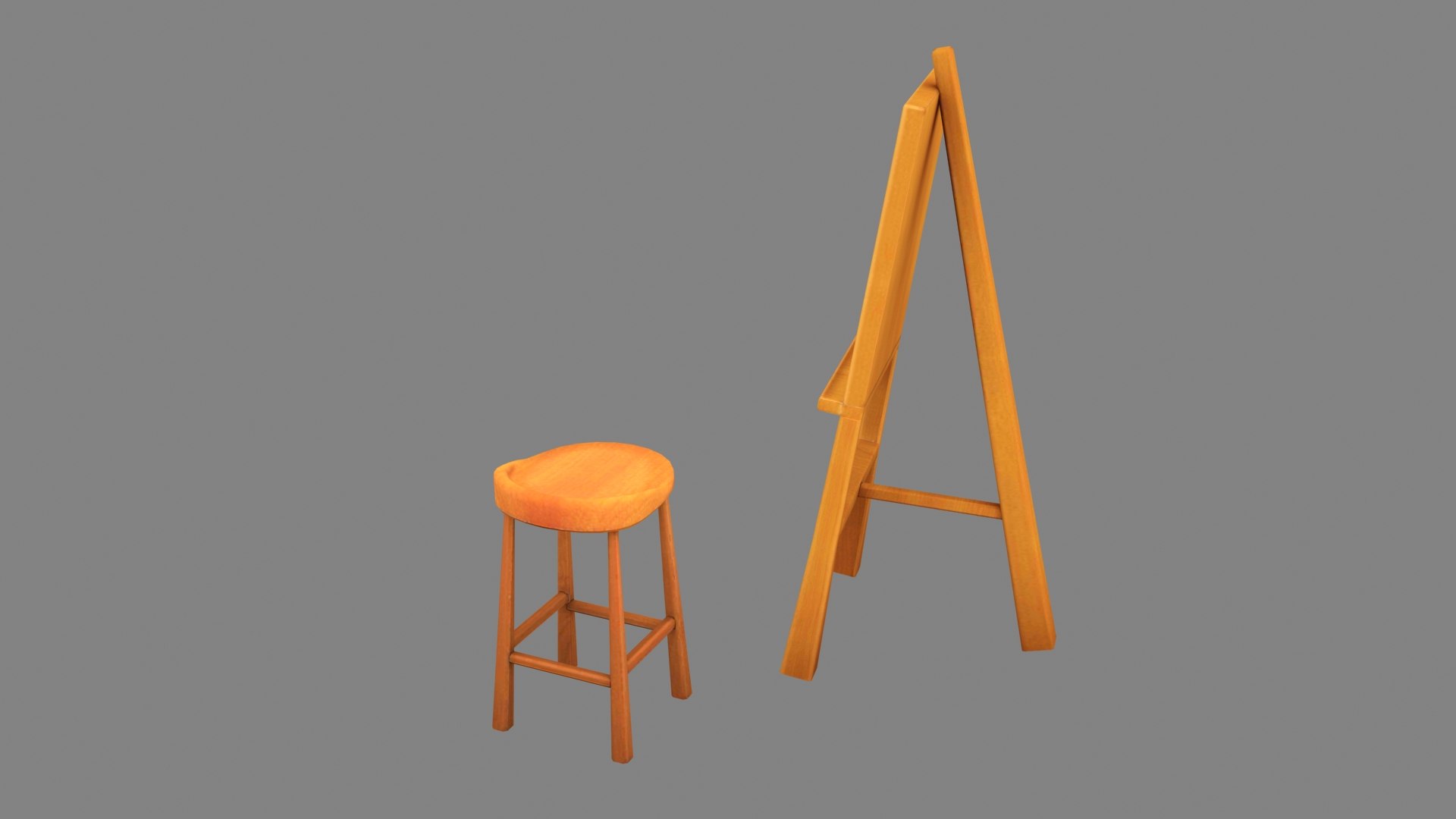3D cartoon easel - drawing board - stool - TurboSquid 1961956